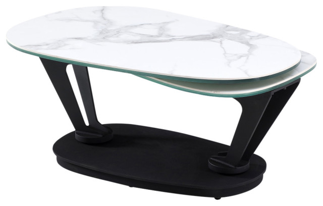 Motion Coffee Table With Ceramic Top and Black Metal Base ...