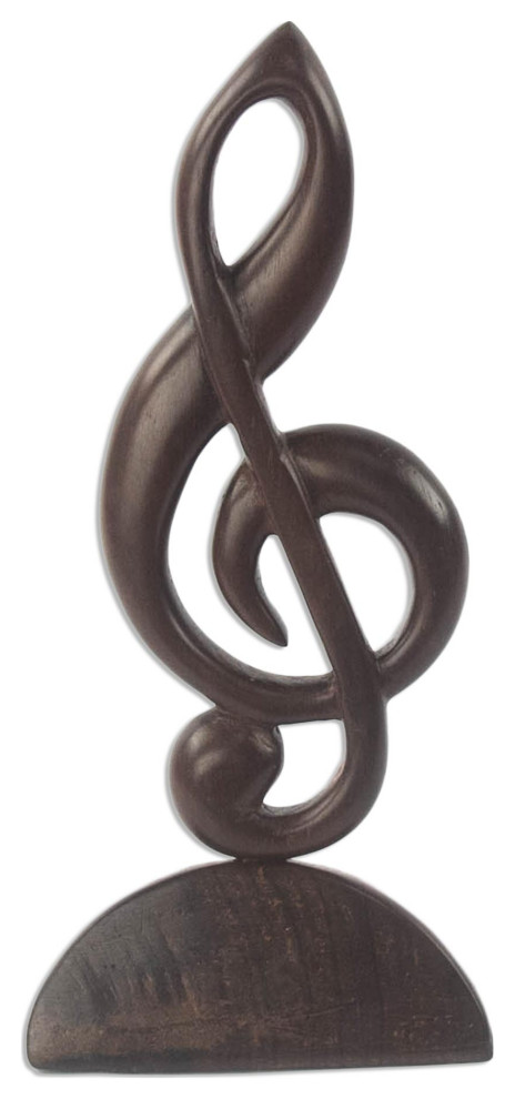 Novica Handmade Treble Clef Song Ebony Wood Statuette - Contemporary ...