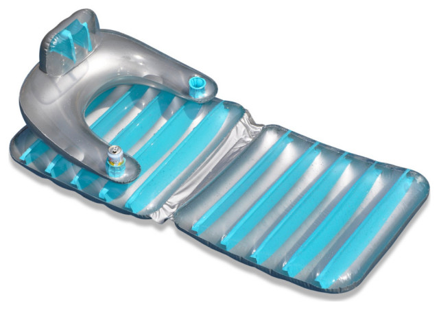 74" Silver and Blue Inflatable Swimming Pool Folding Lounge Chair Float ...