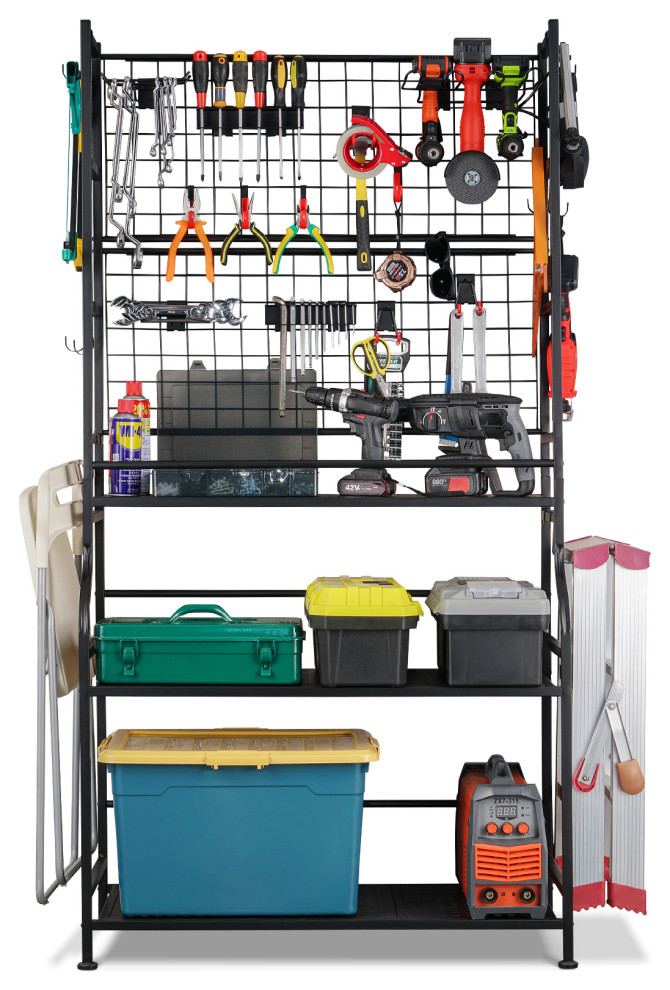400 lbs Weight Capacity Black Metal Tools Storage Rack - Transitional ...