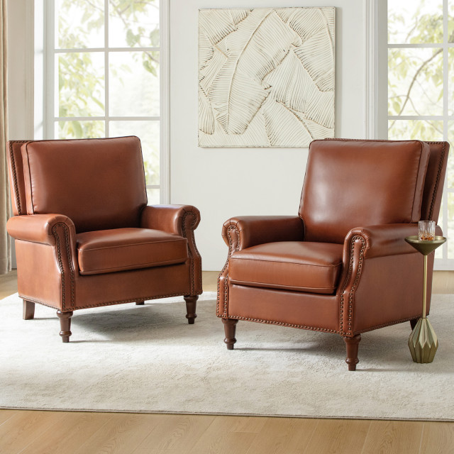 Genuine Leather Recliner Set of 2 With Spindle Legs - Traditional ...