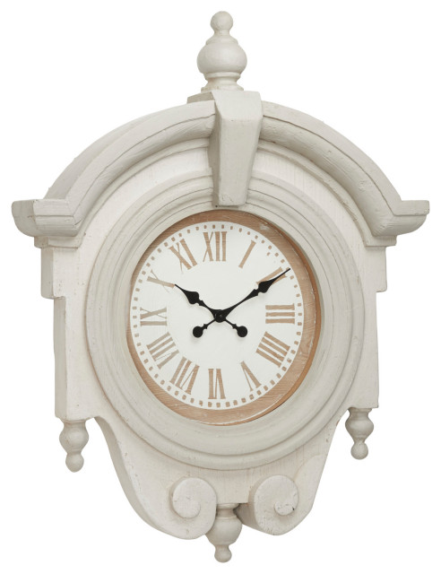 Antique Wood Round Wall Clock With Arched Frame and Finials ...