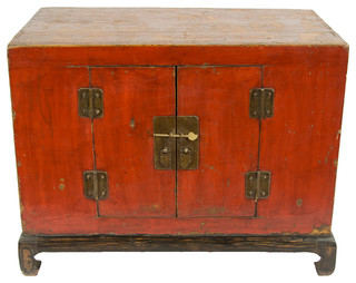 Consigned, Antique Chinese Red Chest With Black Base - Asian - Accent ...