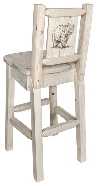 Homestead Bar Stool With Back, Laser Engraved Bear Design - Rustic ...