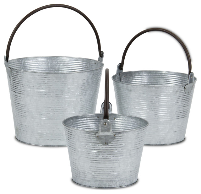 Tapered Metal Garden Pails, Set of 3 - Farmhouse - Storage Bins And ...