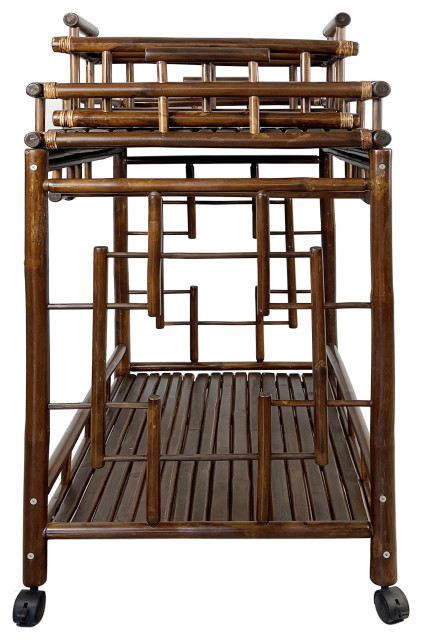 Bamboo Rolling Wine Buffet Bar Serving Cart with Casters - Espresso ...