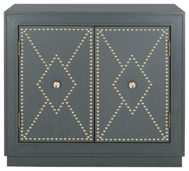 Rhen 2 Door Chest Steel Teal Linen/ Gold Mirror - Transitional - Accent ...