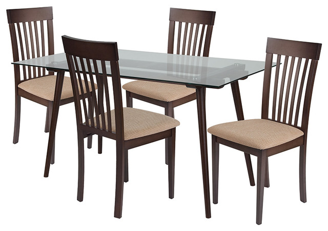 Montebello 5-Piece Espresso Wood Dining Table Set, Clear/Espresso ...