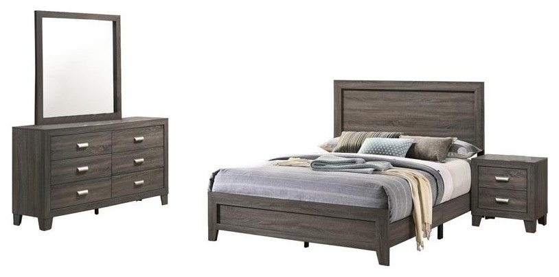 Rustic Wood Gray 4pc Bedroom Set in Twin Size with Dresser Mirror and ...