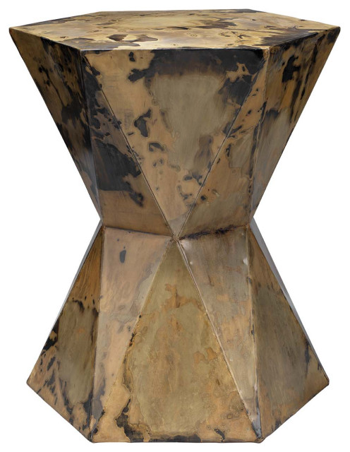 Modern Faceted Hexagon Acid Washed Bronze Accent Table Hourglass Shape ...