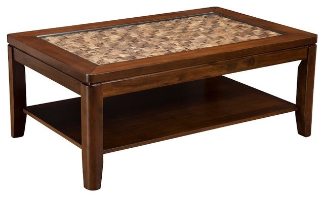 Wooden Coffee Table with Glass Insert Brown - Tropical - Coffee Tables ...
