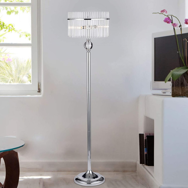 Silver Floor Lamp with Chrome Finish and 3 Crystal Clear Light Shades ...