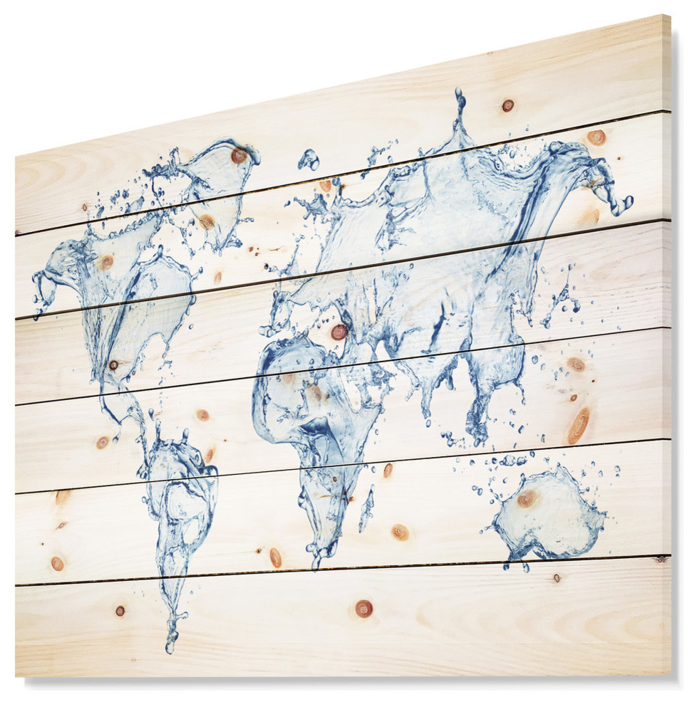 Designart World Map Water Splash Abstract Map Wood Wall Art, 46x36 ...
