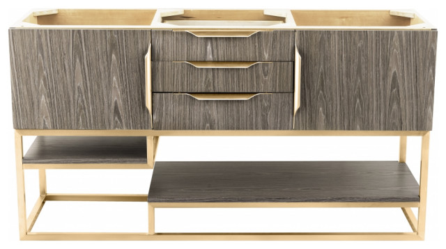 59 Inch Ash Gray Double Sink Bathroom Vanity Gold Metal Base, James ...