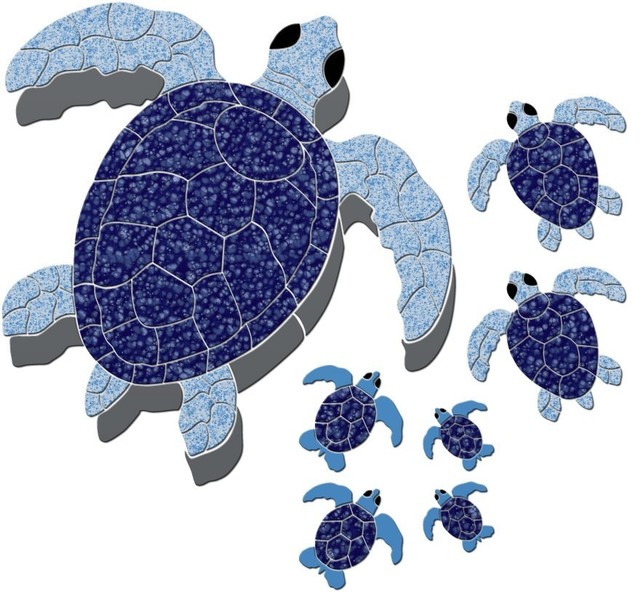 Turtle Group Ceramic Swimming Pool Mosaic, Two 4" turtles, two 6 ...