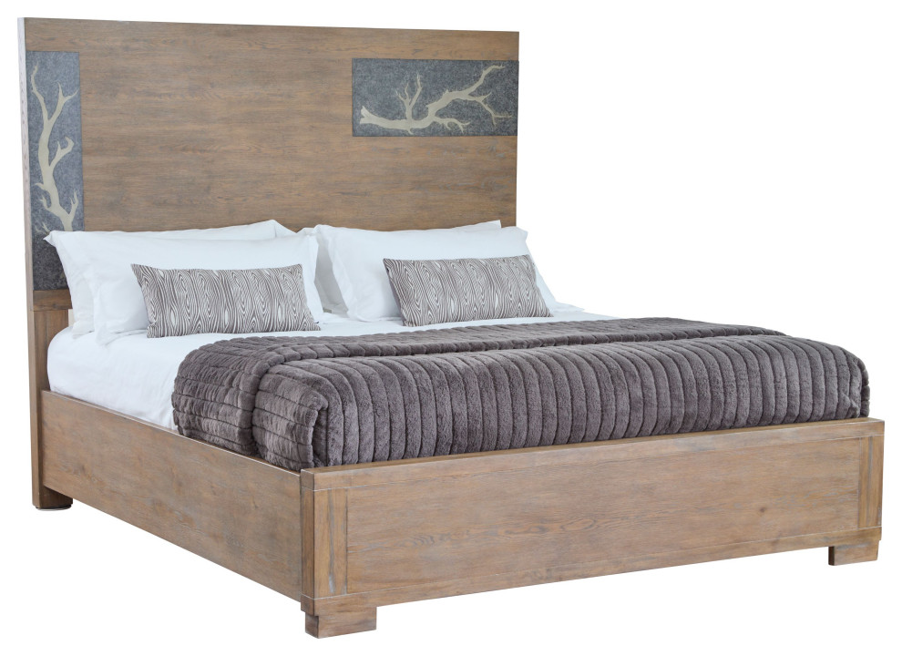 Driftwood Transitional Wooden Bedframe With Inset Panel, King - Rustic ...