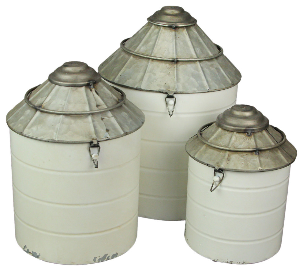 Vintage Farmhouse Tin Silo Canister Set of 3, Small - Farmhouse ...