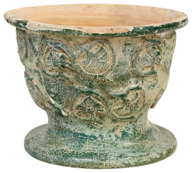 Antique Glazed Asian Floral Ceramic Pot - Asian - Indoor Pots And ...