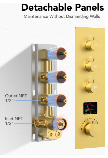 Digital Shower System LED 12" Rain Shower Head With 4-Way Faucet ...