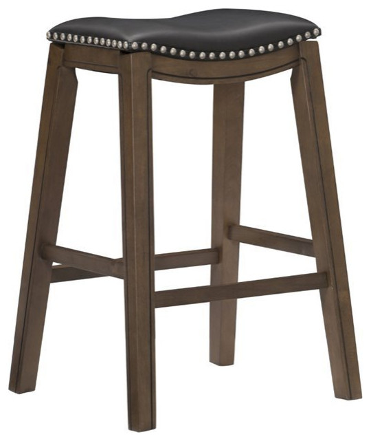 Pemberly Row 30.75" Transitional Faux Leather Saddle Bar Stool in Black ...