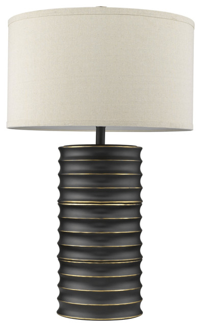 29" Black Ceramic Column Table Lamp With Off White Drum Shade ...