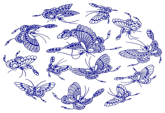 Tile Mural Butterflies Chinese Patterns blue Backsplash, 4.25" Ceramic ...