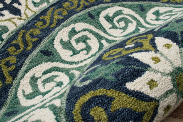 7' Round Blue and Green Ornate Medallion Area Rug - Mediterranean ...
