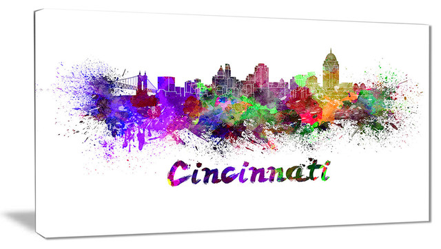 "Cincinnati Skyline" Cityscape Canvas Artwork Print, 40"x20 ...