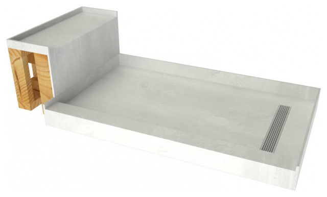 Base'N Bench 30x60 Shower Pan Right Polished Chrome Trench With Seat ...