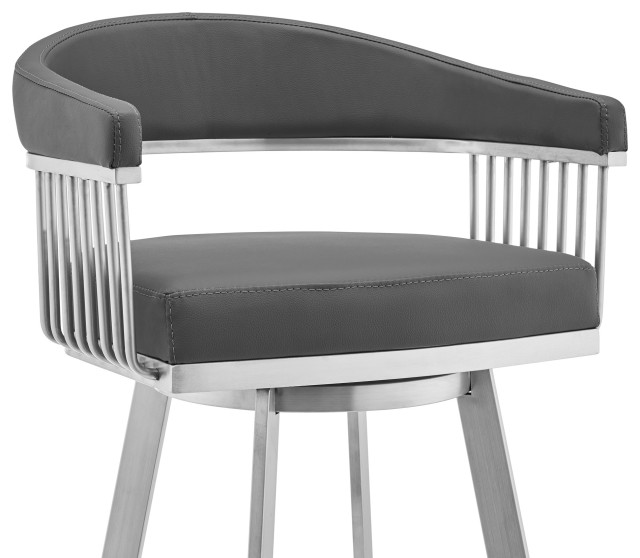 Chelsea Gray Faux Leather and Brushed Stainless Steel Swivel Bar Stool ...