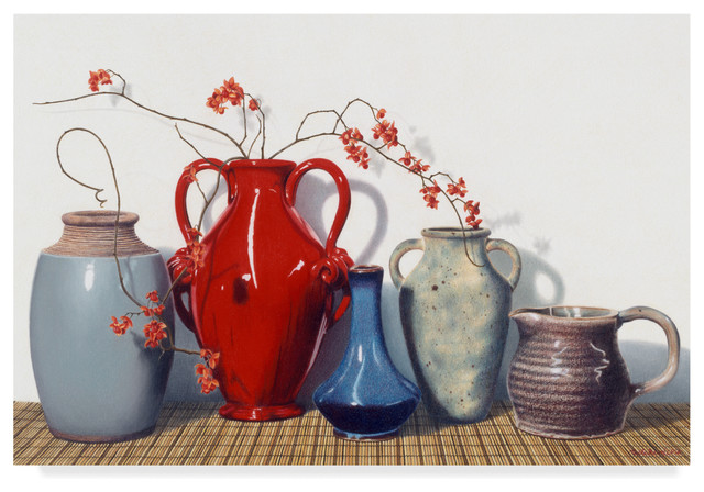 Cecile Baird 'Vases And Vines' Canvas Art, 32"x22" - Farmhouse - Prints ...