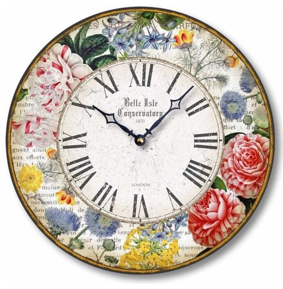 Antique-Style Floral Botanicals 12 Inch Wall Clock - Traditional - Wall ...