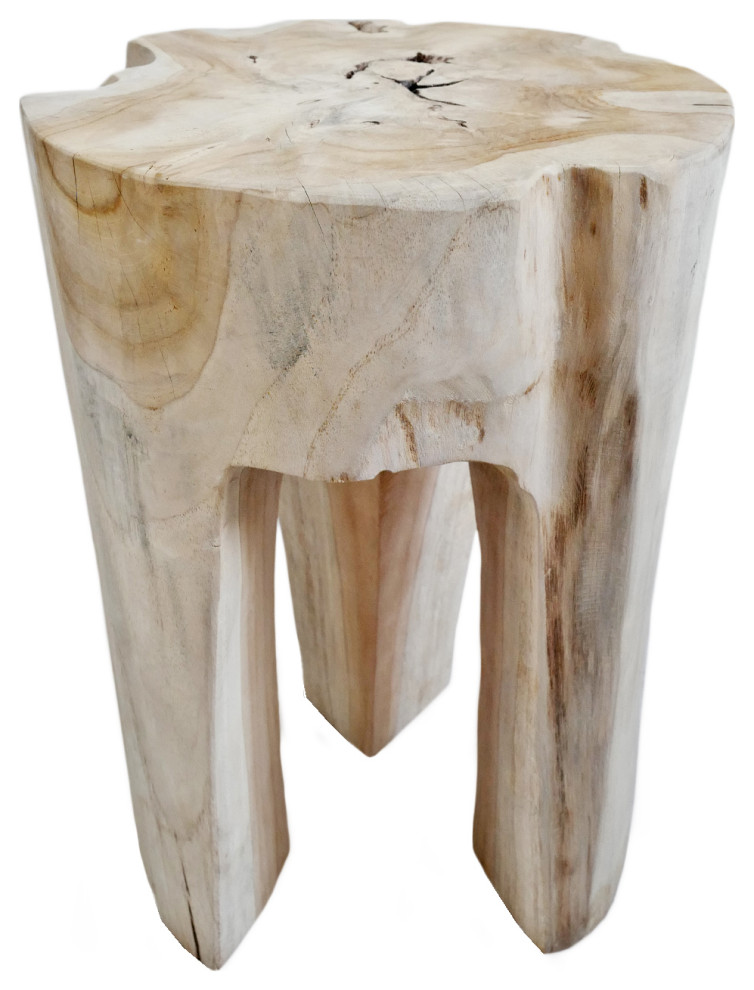 Organic Raw 3 Leg Teak Stool - Rustic - Accent And Garden Stools - by Design Mix Furniture | Houzz