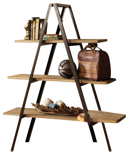 Folding Metal A-Frame Shelving Unit, 3 Wooden Shelves - Contemporary ...