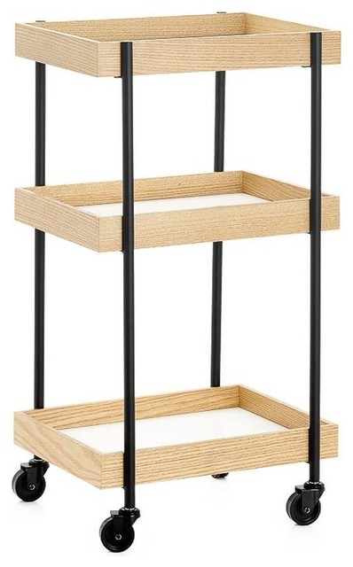 Brito Rectangle 3-Tier Rolling Trolley, Oak White - Transitional ...