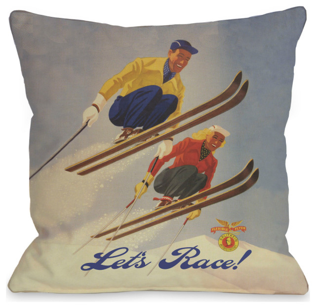 Let's Race Vintage Ski Pillow by OBC, 18x18 - Contemporary - Decorative ...