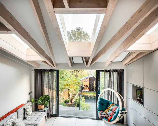 Glulam exposed beam ceiling - Contemporary - Living Room - London - by ...