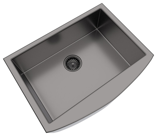 30" Black Stainless Steel Flush Mount Single Bowl Sink, Rounded Apron ...
