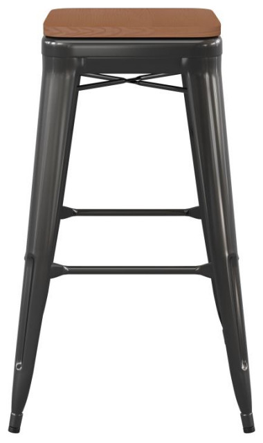 30" Black Stool-Teak Seat - Industrial - Outdoor Bar Stools And Counter ...