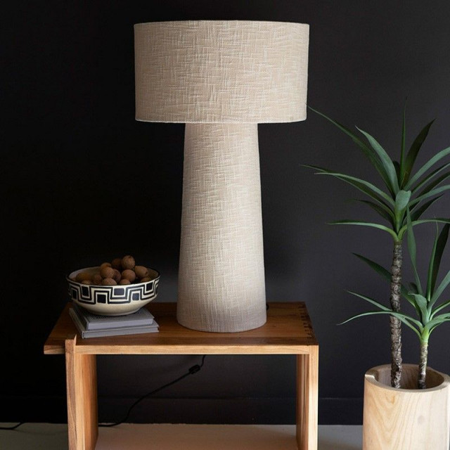 Elegant Minimalist Boucle Fabric Cozy Table Lamp 34 in Large Tapered ...