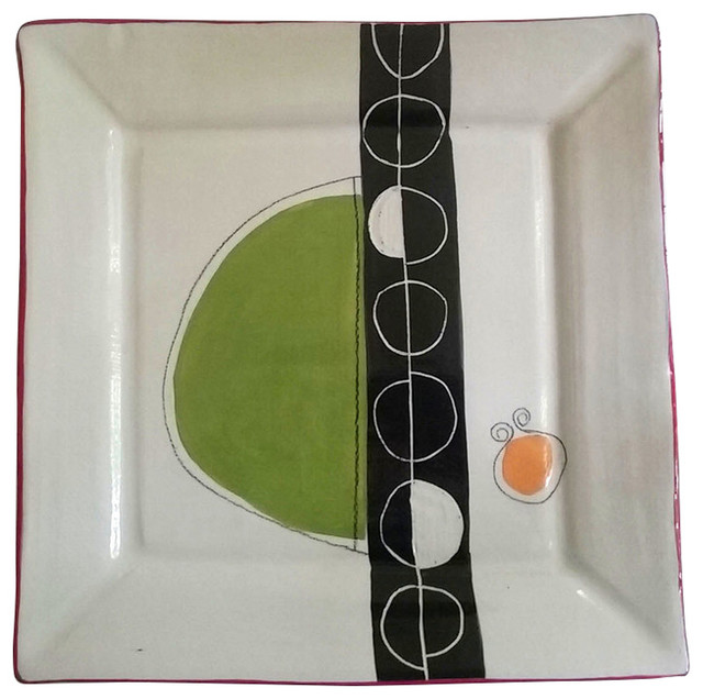 Hand Built Hand Painted Square Ceramic Platter, 11.5"x11.5 ...