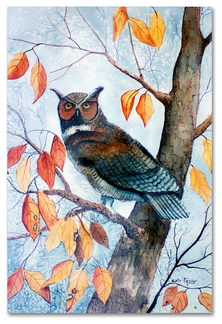 Arie Reinhardt Taylor 'Owl And Autumn Leaves' Canvas Art, 24"x16 ...