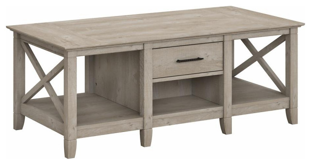 Bush Furniture Key West Coffee Table with Storage in Washed Gray ...