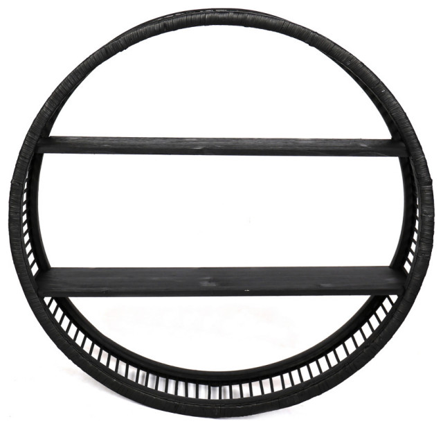 Wood 26x6 2-Layered Open Shelf, Black - Tropical - Display And Wall ...