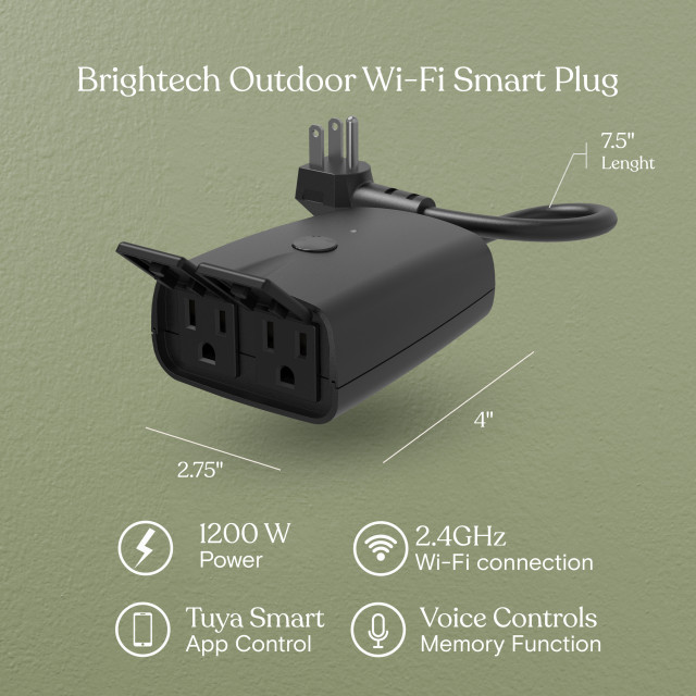 Brightech Outdoor Wi-Fi Smart Plug Smart Home Compatible, No Hub 2.4Ghz ...