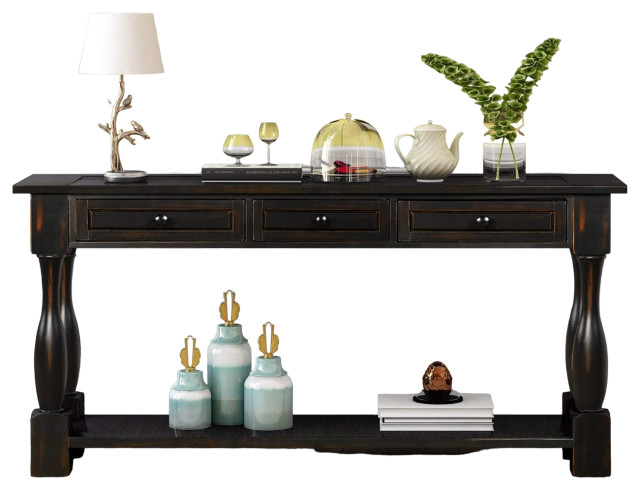 Mediterranean Console Table, Carved Column Legs & Large Tabletop ...