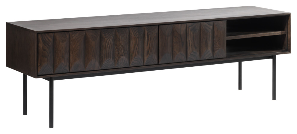 Modern 63" Wide 2-Drawer TV Lowboard, Black - Industrial ...