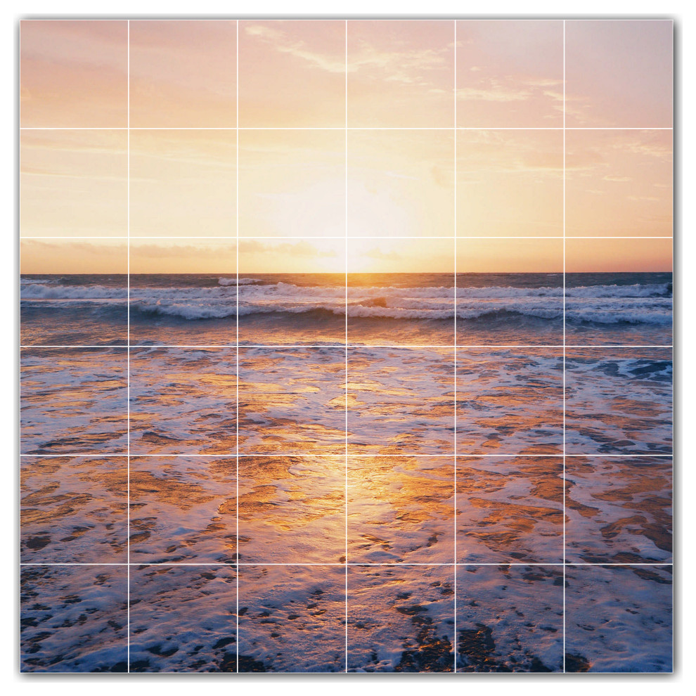 Sunset Ceramic Tile Wall Mural HZ500985, 48" Wide x 48" High - Beach ...