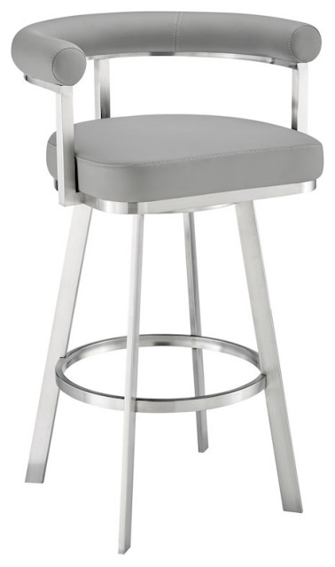 Armen Living Nolagam Swivel Bar Stool, Stainless Steel/Light Gray ...