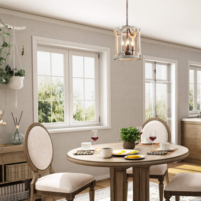 4 Light Drum Farmhouse Chandelier Rust Dining Pendant Lights ...